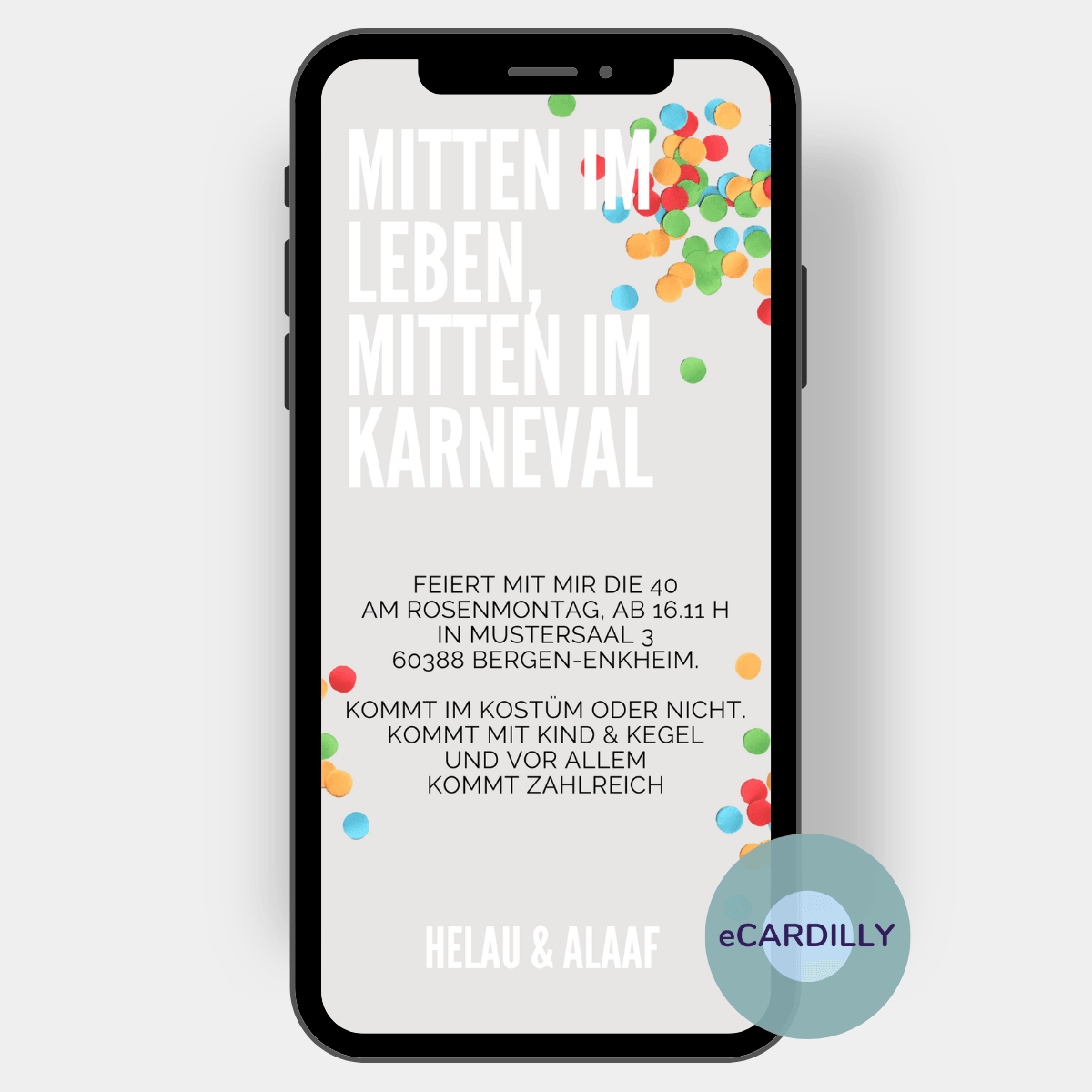 Vorlage Einladungskarte Karneval, Fasching oder Fasnetparty – eCARDILLY