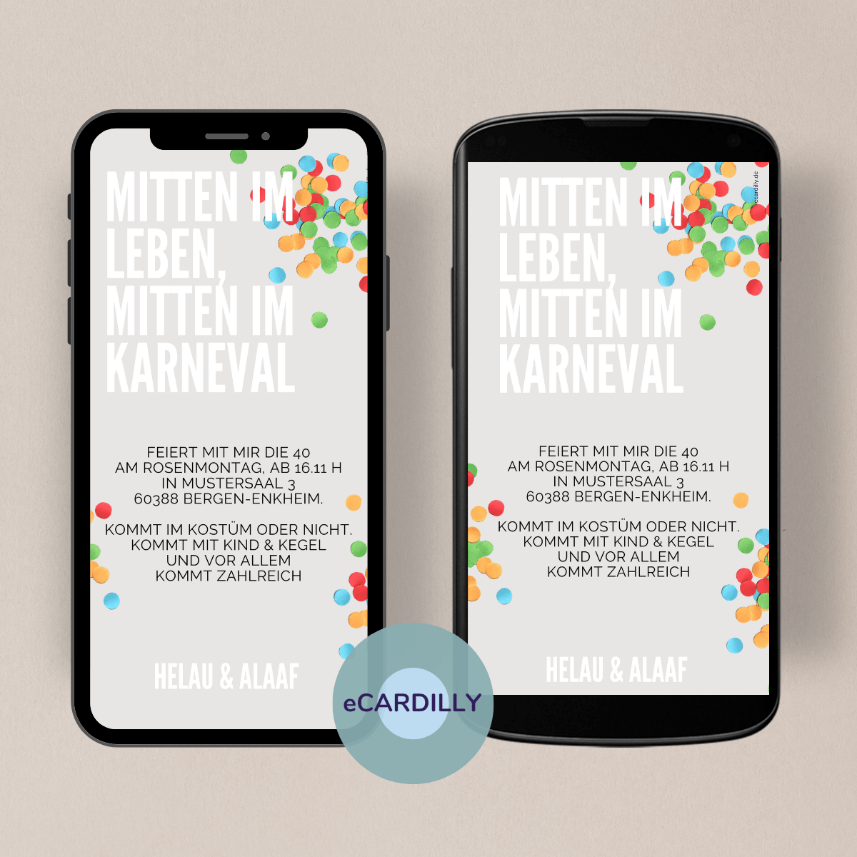 Vorlage Einladungskarte Karneval, Fasching oder Fasnetparty – eCARDILLY